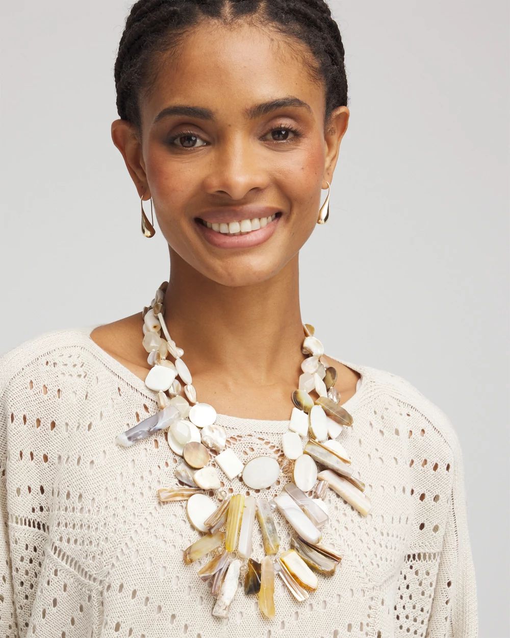 Chico's Originals Shell & Quartz Stone Bib Necklace | Chico's